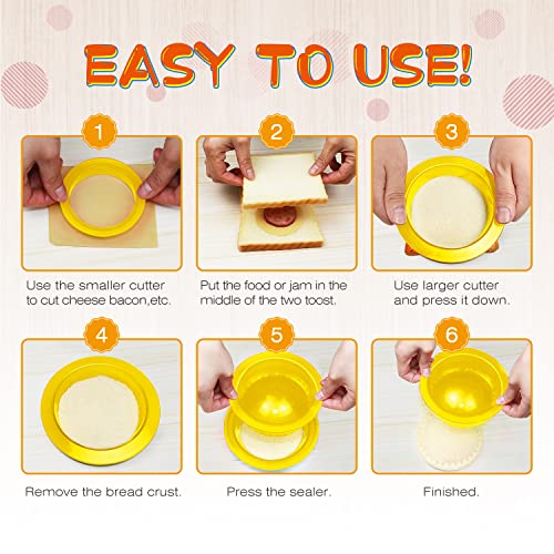 HiYZ Sandwich Cutter and Sealer - 5 PCS Decruster Sandwich Maker - Peanut Butter and Jelly Crustless Sandwich Bread Pancake Maker Cookie Cutter for Kids Children Boys Girls