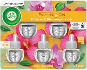 air wick plug in scented oil refill, 5 ct, hibiscus and blooming orchids, air freshener, essential oils, spring collection