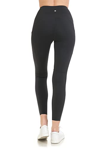 Leggings Depot High Waist 7/8 Leggings Workout Yoga Pants with Pockets (Black, Large)