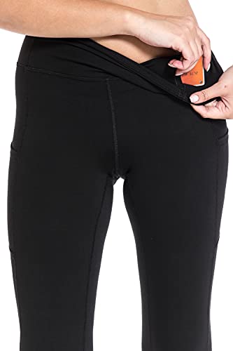 Leggings Depot High Waist 7/8 Leggings Workout Yoga Pants with Pockets (Black, Large)