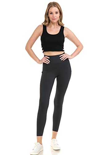 Leggings Depot High Waist 7/8 Leggings Workout Yoga Pants with Pockets (Black, Large)