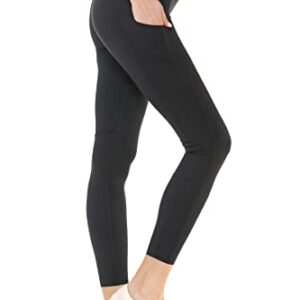 Leggings Depot High Waist 7/8 Leggings Workout Yoga Pants with Pockets (Black, Large)