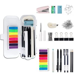 123 pcs office supplies kit with desk organizers, office stationery set, mini office supply kit includes stapler, paper clips, push pins, highlighters for desktop accessories set, school supplies