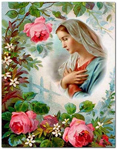 Adult Counted Cross Stitch Kits Religious Mary Flower 40X50CM 14CT Holiday Gift DIY Embroidery Starter Kits Easy Patterns Embroidery for Girls Crafts Cross-Stitch Supplies NeedleworkThe