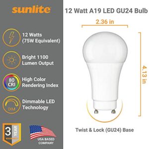 Sunlite 88254 LED A19 Light Bulb 12 Watts (75W Equivalent) 1100 Lumens, GU24 Twist and Lock Base, Dimmable, UL Listed, Energy Star, 2700K Warm White, 1 Count