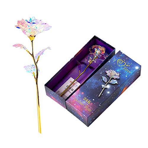 Rainbow Rose Flower 24K Golden Foil Rose Colorful Rose Artificial Flower with Box for Valentine's Day, Mother's Day (Multicolor)