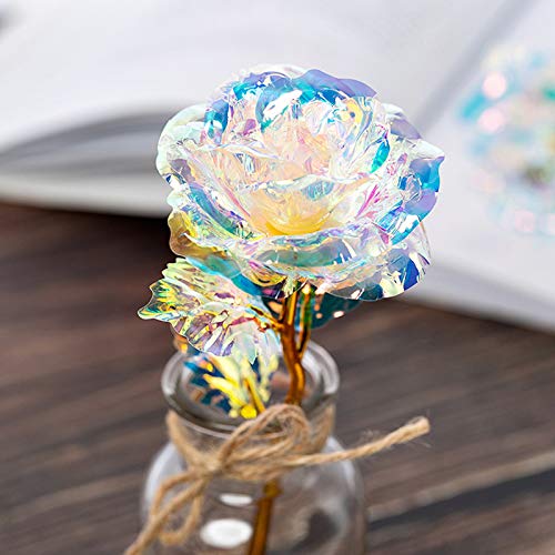 Rainbow Rose Flower 24K Golden Foil Rose Colorful Rose Artificial Flower with Box for Valentine's Day, Mother's Day (Multicolor)