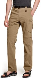 cqr men's convertible cargo pants, water resistant hiking pants, zip off lightweight stretch upf 50+ work outdoor pants, lightweight convertible cargo coyote, 32w x 30l