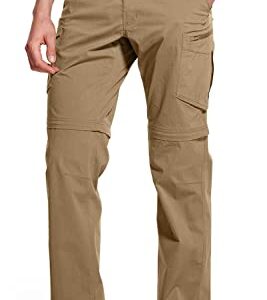 CQR Men's Convertible Cargo Pants, Water Resistant Hiking Pants, Zip Off Lightweight Stretch UPF 50+ Work Outdoor Pants, Lightweight Convertible Cargo Coyote, 32W x 30L