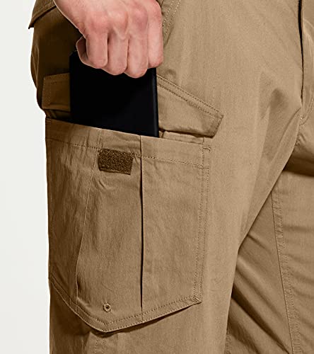 CQR Men's Convertible Cargo Pants, Water Resistant Hiking Pants, Zip Off Lightweight Stretch UPF 50+ Work Outdoor Pants, Lightweight Convertible Cargo Coyote, 32W x 30L