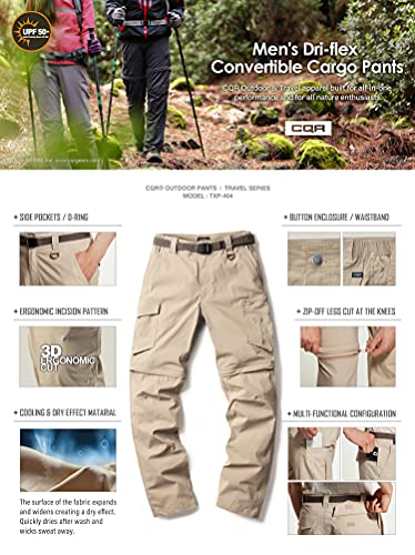 CQR Men's Convertible Cargo Pants, Water Resistant Hiking Pants, Zip Off Lightweight Stretch UPF 50+ Work Outdoor Pants, Lightweight Convertible Cargo Coyote, 32W x 30L