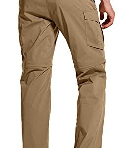 CQR Men's Convertible Cargo Pants, Water Resistant Hiking Pants, Zip Off Lightweight Stretch UPF 50+ Work Outdoor Pants, Lightweight Convertible Cargo Coyote, 32W x 30L