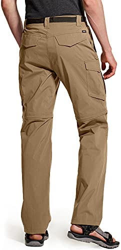 CQR Men's Convertible Cargo Pants, Water Resistant Hiking Pants, Zip Off Lightweight Stretch UPF 50+ Work Outdoor Pants, Lightweight Convertible Cargo Coyote, 32W x 30L