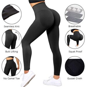 SUUKSESS Scrunch Butt Lifting Seamless Leggings for Women Booty High Waisted Workout Yoga Pants (Black, M)