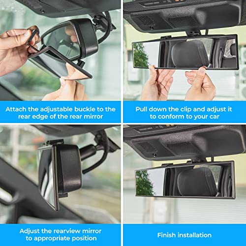 JoyTutus Rear View Mirror, Universal 11.81 Inch Panoramic Convex Interior Clip-on Wide Angle Mirror to Reduce Blind Spot Effectively for Car SUV Trucks -Clear