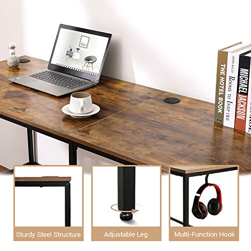 KOTPOP L Shaped Desk, 92” Home Office Computer Desk, Gaming Desk Reversible Corner Gaming Computer Desk with Monitor Stand, Sturdy Writing Workstation Table 3 Cable Holes, Rustic Brown