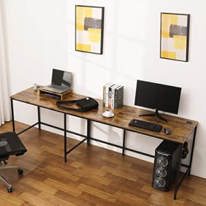 KOTPOP L Shaped Desk, 92” Home Office Computer Desk, Gaming Desk Reversible Corner Gaming Computer Desk with Monitor Stand, Sturdy Writing Workstation Table 3 Cable Holes, Rustic Brown