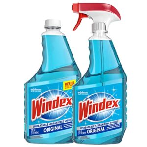 windex original blue glass and window cleaner bundle - includes a 23 fl oz spray and a 32 fl oz refill