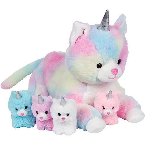 PixieCrush | Unicorn Stuffed Animals - Kitty Cat Plushies for Kids - Cute Squishy Pillow Toy - Stuffed Mommy Unicorn Kitty Cat with 4 Baby Unicorns - Gift Present Animal Pillows for Girls and Boys