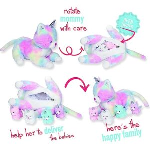 PixieCrush | Unicorn Stuffed Animals - Kitty Cat Plushies for Kids - Cute Squishy Pillow Toy - Stuffed Mommy Unicorn Kitty Cat with 4 Baby Unicorns - Gift Present Animal Pillows for Girls and Boys