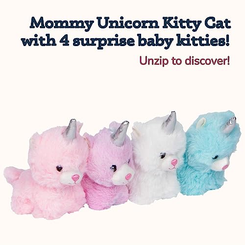 PixieCrush | Unicorn Stuffed Animals - Kitty Cat Plushies for Kids - Cute Squishy Pillow Toy - Stuffed Mommy Unicorn Kitty Cat with 4 Baby Unicorns - Gift Present Animal Pillows for Girls and Boys