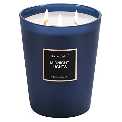 HomeLights Highly Scented Soy Candles Big 33.3 oz for Home. 3 Cotton Wicks, Smokeless Long Lasting 130 hrs in Midnight Lights. 5x6, Great Gift for Women & Men