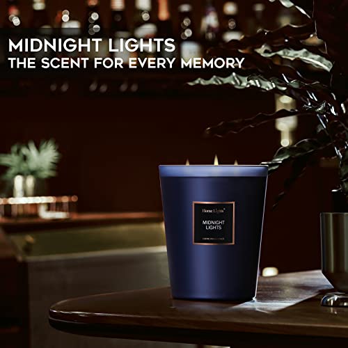 HomeLights Highly Scented Soy Candles Big 33.3 oz for Home. 3 Cotton Wicks, Smokeless Long Lasting 130 hrs in Midnight Lights. 5x6, Great Gift for Women & Men