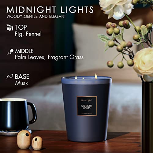 HomeLights Highly Scented Soy Candles Big 33.3 oz for Home. 3 Cotton Wicks, Smokeless Long Lasting 130 hrs in Midnight Lights. 5x6, Great Gift for Women & Men