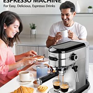 MICHELANGELO Stainless Steel Espresso Coffee Machine with Milk Frother, Small Coffee Maker for Home, 15 Bar - Cappuccino, Latte