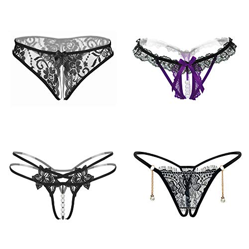 Jelove Women Sexy Panties Floral Lace Briefs Thongs Underwear Pack of 4 (Black, M)