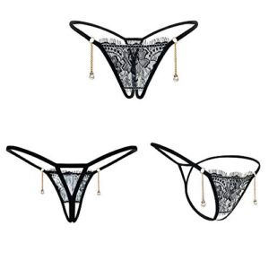 Jelove Women Sexy Panties Floral Lace Briefs Thongs Underwear Pack of 4 (Black, M)