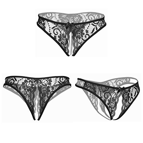 Jelove Women Sexy Panties Floral Lace Briefs Thongs Underwear Pack of 4 (Black, M)