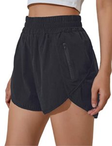 bmjl women's running shorts elastic high waisted shorts pocket sporty workout shorts quick dry athletic shorts pants summer clothes(l,black)