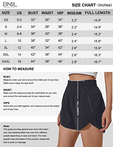 BMJL Women's Running Shorts Elastic High Waisted Shorts Pocket Sporty Workout Shorts Quick Dry Athletic Shorts Pants Summer Clothes(L,Black)