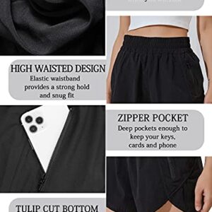 BMJL Women's Running Shorts Elastic High Waisted Shorts Pocket Sporty Workout Shorts Quick Dry Athletic Shorts Pants Summer Clothes(L,Black)