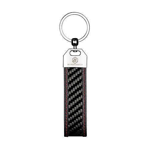 MONOCARBON Real Carbon Fiber Key Chain with Real Leather Edges Keychain Red Stitching Keychains for Men