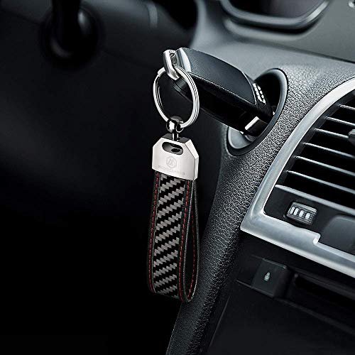 MONOCARBON Real Carbon Fiber Key Chain with Real Leather Edges Keychain Red Stitching Keychains for Men