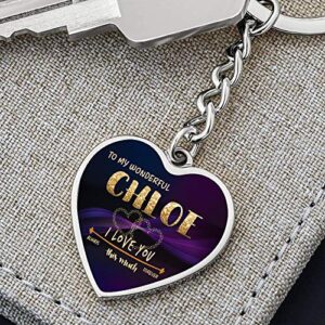 Keychain Accessories With First Name - To My Wonderful Chloe I Love You This Much Always, Forever - Romantic Valentine Day Gift Wife, Girlfriend - Pendant Heart Keychain