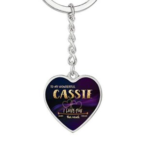 keychain accessories with first name - to my wonderful cassie i love you this much always, forever - romantic valentine day gift wife, girlfriend - pendant heart keychain