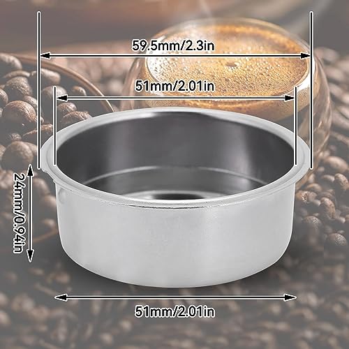 Stainless Steel Coffee Filter, 51mm Double Layer Pressurized Filter Basket Espresso Filter Basket for Portafilter Coffee Machine(Double Cup)