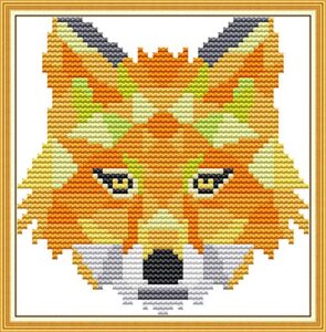 joy sunday cross stitch stamped kits full range of embroidery starter kits beginners 11ct 3 strands-abstract fox 7.5×8(inch)