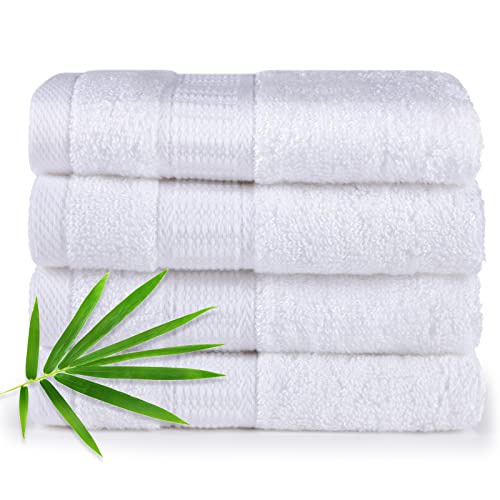 CANFOISON Bamboo Washcloths for Face and Body, 4 Pack White Washcloths for Adult Kids Baby Luxury Super Soft Highly Absorbent Bathroom Towels 13"x13"