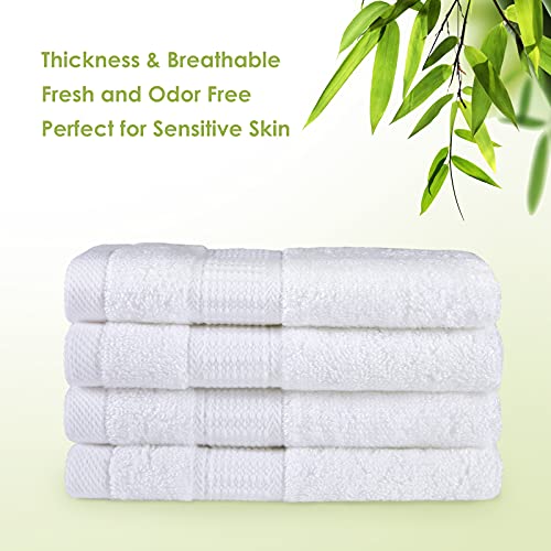 CANFOISON Bamboo Washcloths for Face and Body, 4 Pack White Washcloths for Adult Kids Baby Luxury Super Soft Highly Absorbent Bathroom Towels 13"x13"