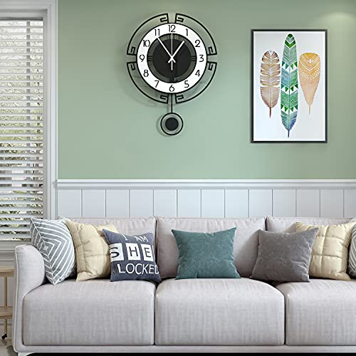 MEISD Wall Clock for Living Room Decor, Decorative Modern Wall Clocks with Pendulum for Bedroom Kitchen Office Home, 14.6 Inch Big Decoration Wall Clock Battery Operated, Silent Clock Non Ticking