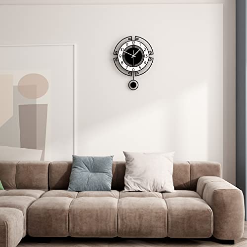 MEISD Wall Clock for Living Room Decor, Decorative Modern Wall Clocks with Pendulum for Bedroom Kitchen Office Home, 14.6 Inch Big Decoration Wall Clock Battery Operated, Silent Clock Non Ticking