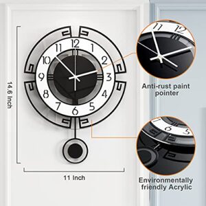 MEISD Wall Clock for Living Room Decor, Decorative Modern Wall Clocks with Pendulum for Bedroom Kitchen Office Home, 14.6 Inch Big Decoration Wall Clock Battery Operated, Silent Clock Non Ticking