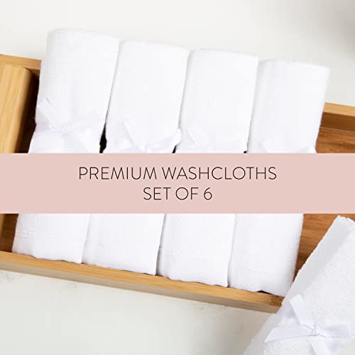 Premium Bamboo Washcloths 6 Pack - White Washcloths for Face - Gentle and Soft Washcloths for Face and Body - Natural Bamboo Baby Washcloths - Baby Wash Cloths Set - Small Face Towels 10x10