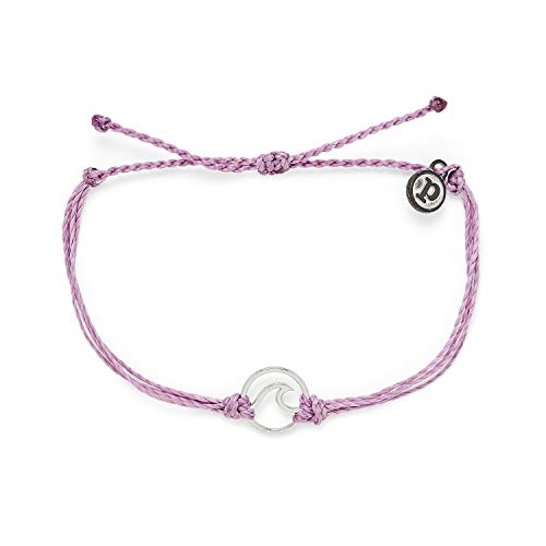 Pura Vida Silver Wave Bracelet - 100% Waterproof, Adjustable Band - Plated Brand Charm, Lavender