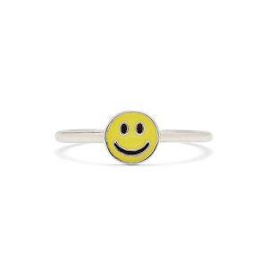 pura vida silver-plated enamel happy face stackable ring - brass base, stylish design - size 6