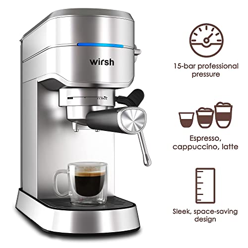 wirsh Espresso Machine, Espresso Maker with Commercial Steamer for Latte and Cappuccino, Expresso Coffee Machine with 42 oz Removable Water Tank,Stainless Steel (Home Barista)